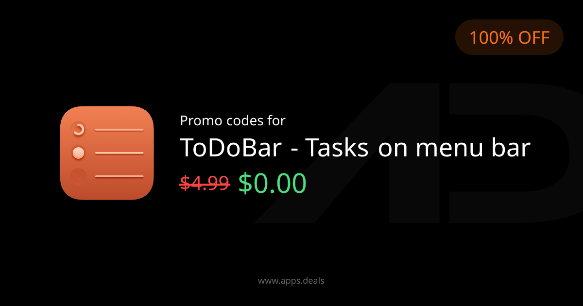Promo codes for ToDoBar - Tasks on menu bar - Apps.Deals